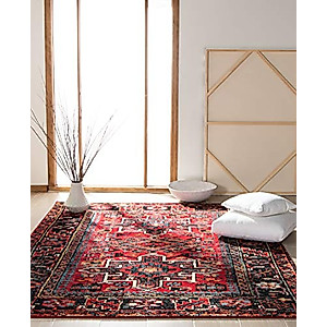 SAFAVIEH Vintage Hamadan Collection 5'3" x 7'6" Red / Multi VTH211A Oriental Traditional Persian Non-Shedding Living Room Bedroom Dining Home Office Area Rug