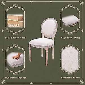 COLAMY Vintage Farmhouse Dining Chairs Set of 2, Upholstered French Country Dining Room Side Chairs with Round Back, Distressed Wood for Kitchen Living Room Bedroom