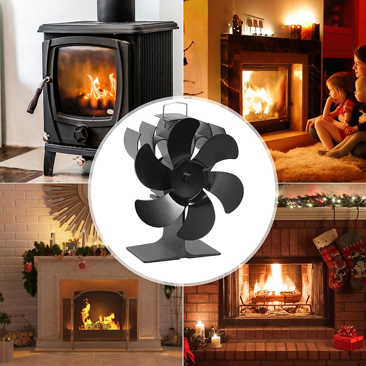 GIFZES Heat Powered Wood Stove Fan with Magnetic Thermometer, 6 Blades Wood Stove Fan Non Electric Eco Fans for Wood Stoves,Circulating Warm Air Fireplace Fan for Wood/Log Burner Stove
