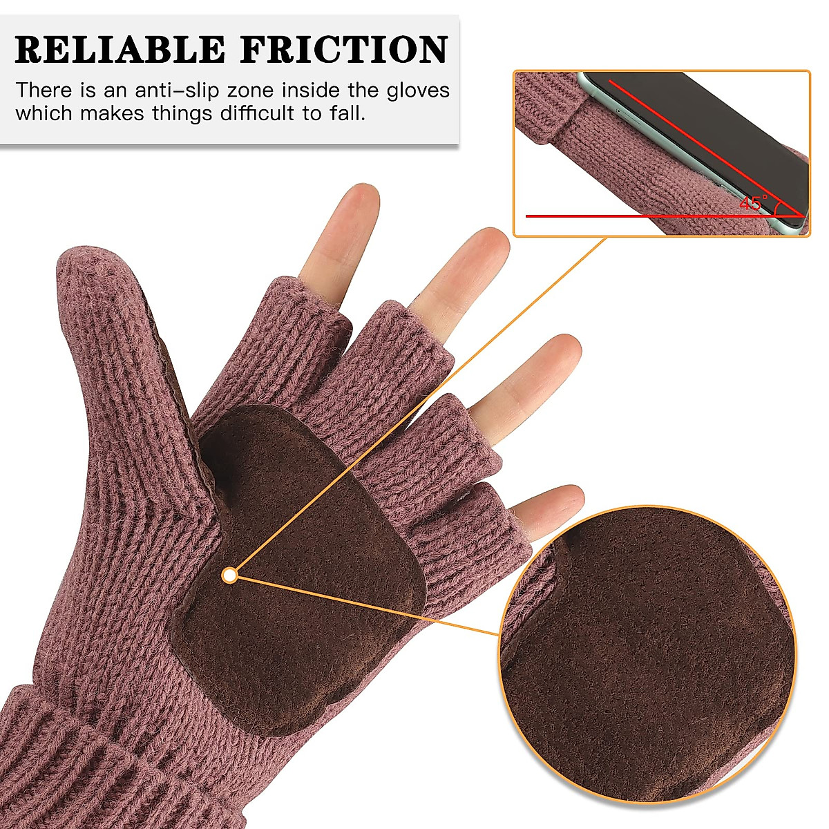 OMECHY Winter Wool Knitted Fingerless Gloves Thermal Insulation Warm Convertible Mittens Flap Cover for Men Women