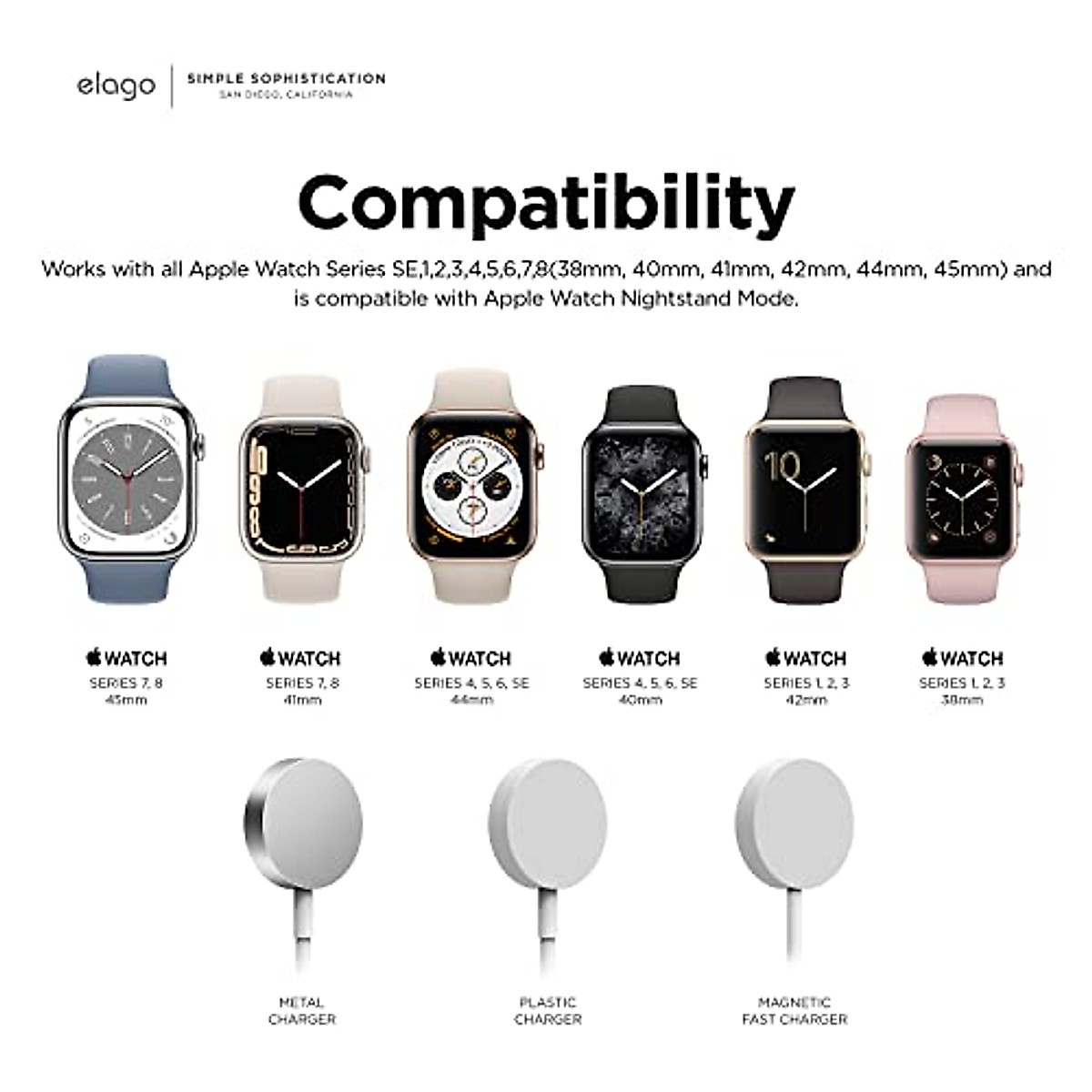 elago W3 Stand Compatible with Apple Watch Series 8/SE2/7/6/SE/5/4/3/2/1 (45mm, 44mm, 42mm, 41mm, 40mm, 38mm) (Classic White) - Classic Monitor Design, Compatible with Nightstand Mode