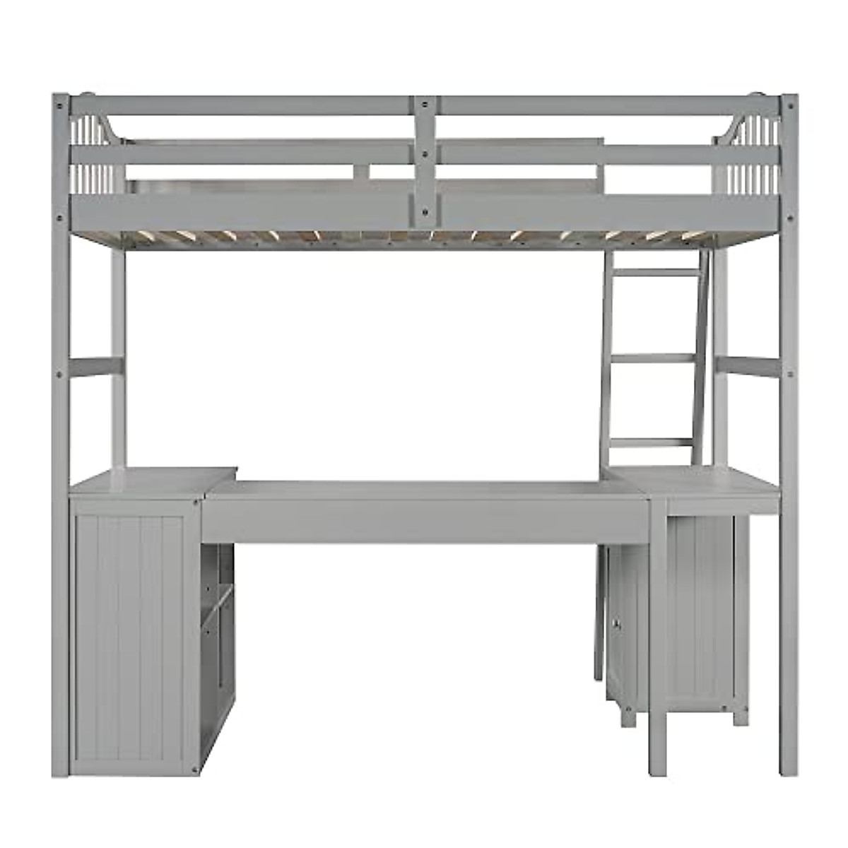 MegaChunk Twin Size Loft Bed with Drawers, Cabinet, Shelves and Desk, Wooden Loft Bed with Desk - Gray