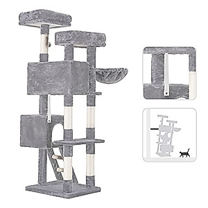 Heybly Cat Tree, Cat Tower for Indoor Cats,Multi-Level Cat Furniture Condo for Large Cats with 2 Padded Plush Perch, Cozy Basket and Scratching Posts HCT023W