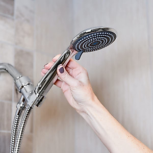 SparkPod High Pressure 3-Function Handheld Shower Head with 5 ft. Hose and Bracket - 3.75" Wide Angle Rain, Massage & Full Body Spray Modes - 1-Min Installation (Luxury Polished Chrome)