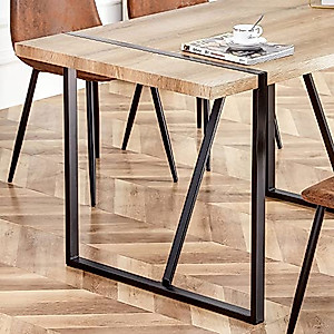 WIIS' IDEA 55.1" Dining Table for 4-6, Rectangular Kitchen Table with Rustic Engineered Wood Tabletop and Metal Legs for 6 Person, Wooden Top Dinner Table for Kitchen, Dining Room