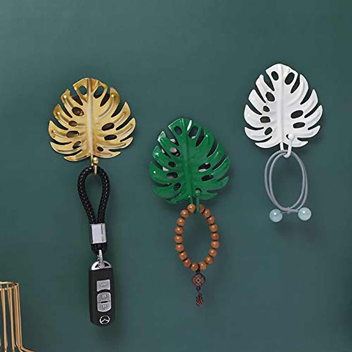 Cabilock 3pcs Leaf Shaped Wall Hooks Decorative Iron Towel Hooks Wall Hanging Coat Key Hooks Clothes Hangers Home Decoration (Green)