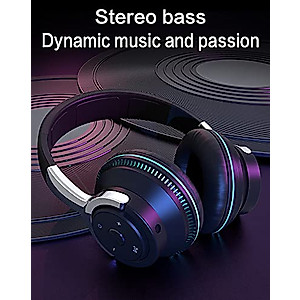 VR robot Noise Cancelling Over Ear Deep Bass Wireless Headphones Bluetooth 5.1 Stereo Foldable Headset Multicolor LED Light Built-in Mic Earphone for Phone Black