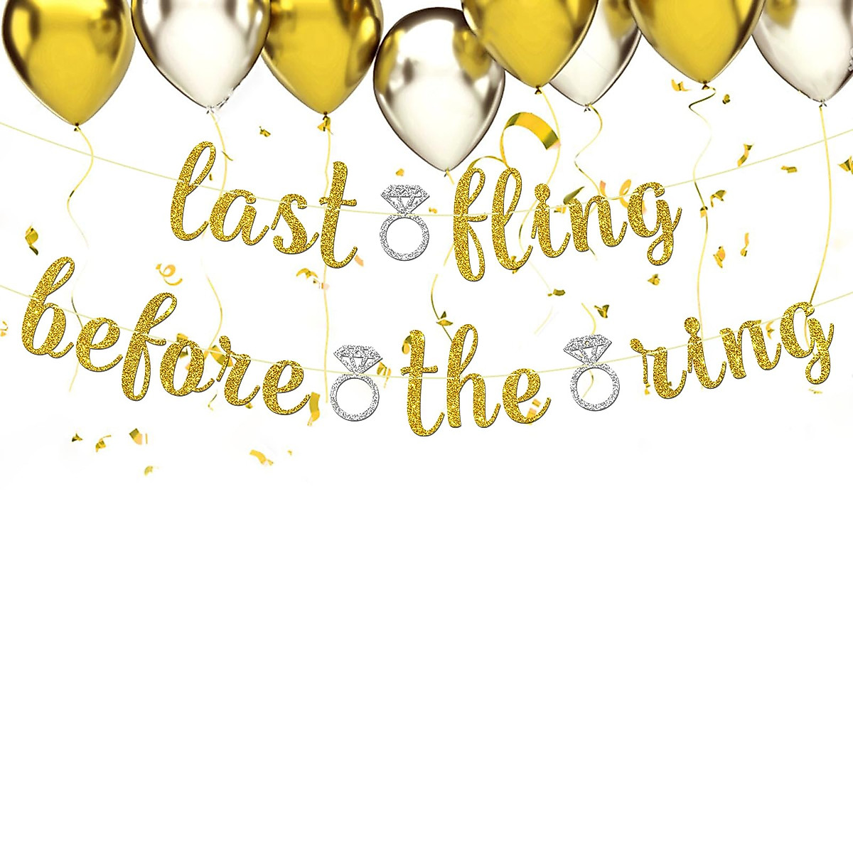 Gold Glitter Last Fling Before The Ring Banner - Bachelorette Party Decoration - Bachelorette Party Photo Props