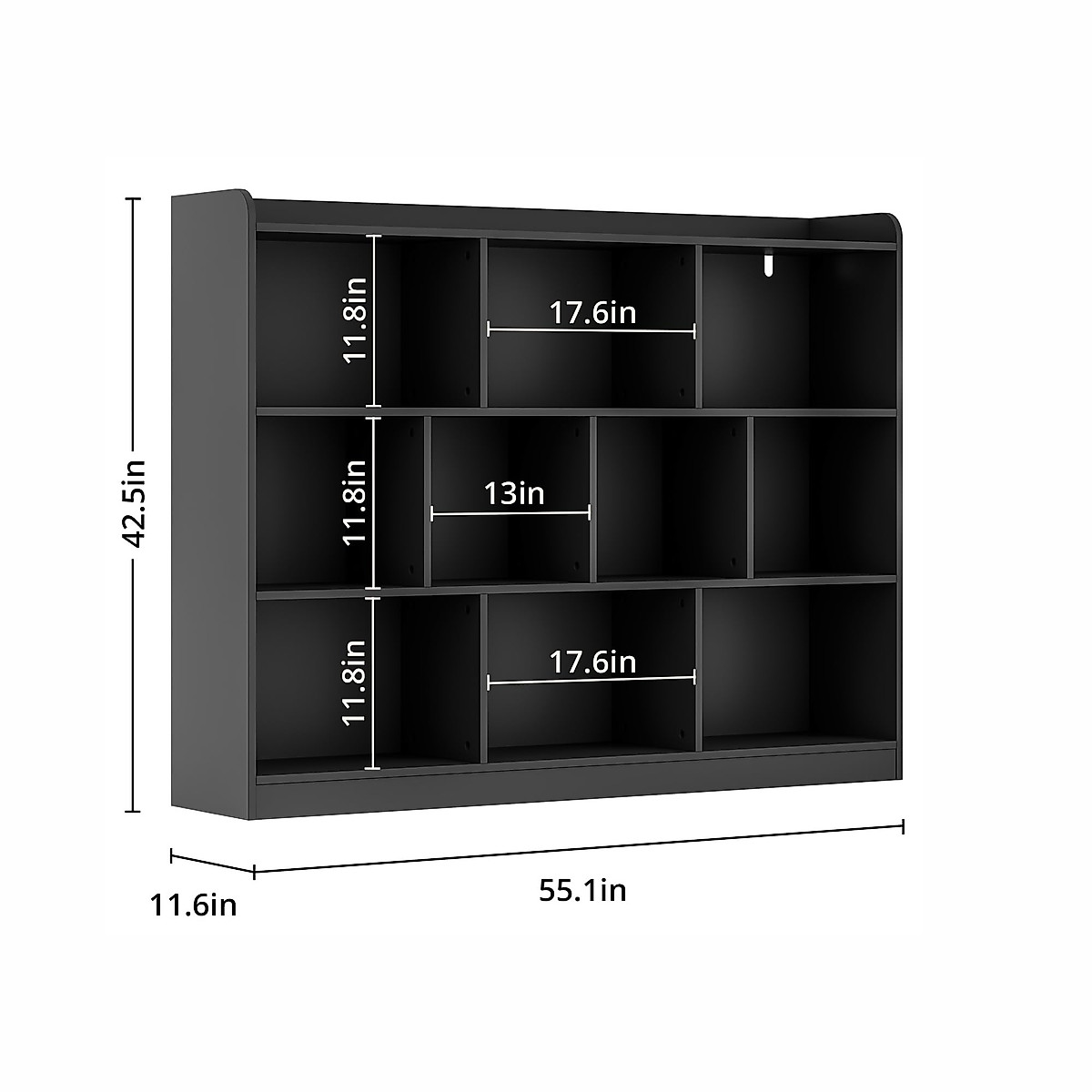 DIYART Black Bookshelf, Wood Bookcase with 3 Tier Open Shelves, 10-Cube Minimalist Storage Shelf for Living Room, Bedroom, 55.1" W x 42.5" H
