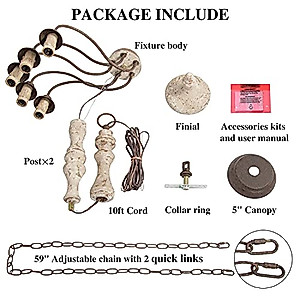 LNC French Country Chandelier, Farmhouse Handmade Distressed Wood 5 Lights Fixture for Dining & Living Room, Bedroom, Kitchen, Stairway, Bathroom