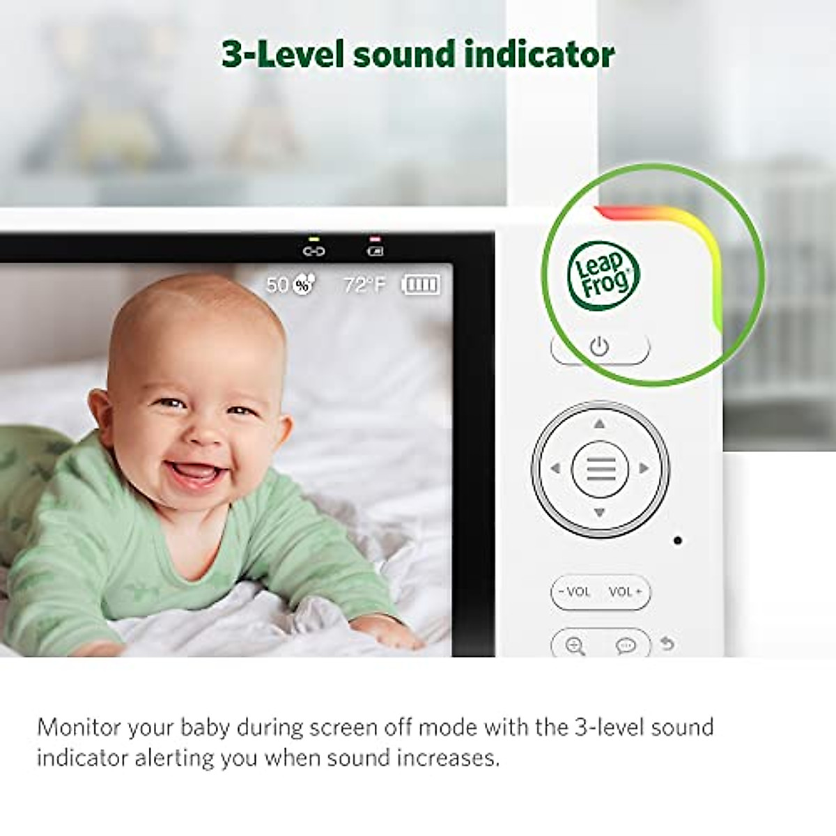 LeapFrog LF1726FHD Baby Monitor, 5.5' 1080p Screen, Up to 2500 ft range, Pan-Tilt-Zoom, Night Light, Color Night Vision, Soothing Sounds, Secure Transmission, Secure Transmission No WiFi