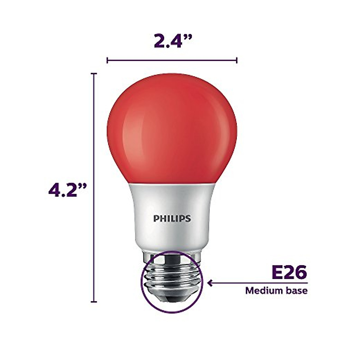 Philips LED 463216 A19 Party Bulbs: 8-Watt (60-Watt Equivalent), E26 Medium Screw Base, Red Light, 6-Pack