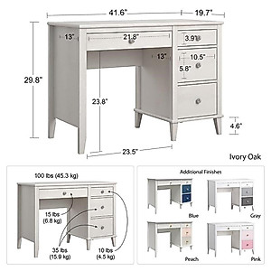 Monarch Hill Poppy Kids White Desk, Peach and Taupe Drawers