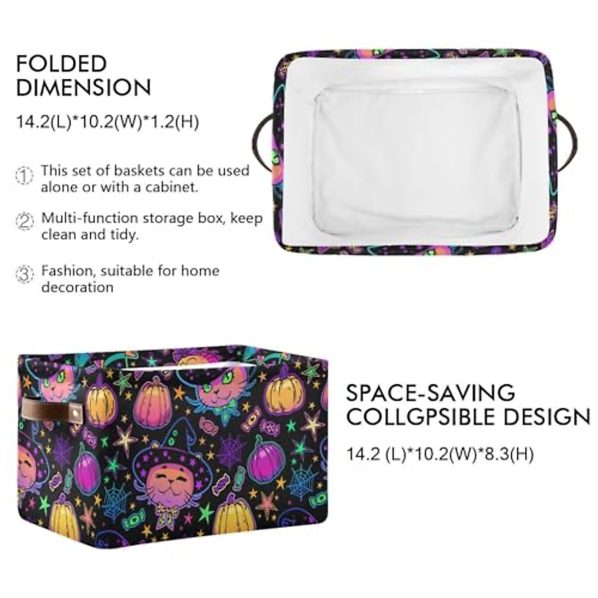 Halloween Black Cat Stars Storage Basket Bins Sturdy Toy Storage Organizer Bins Laundry Basket with Handles for Living Room Clothes Nursery Closet Shelf Playroom,1 pcs