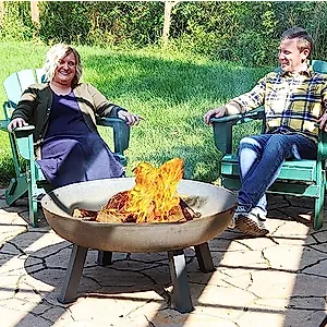 Sunnydaze 34-Inch Rustic Cast Iron Outdoor Raised Fire Pit Bowl with Handles - Steel Finish