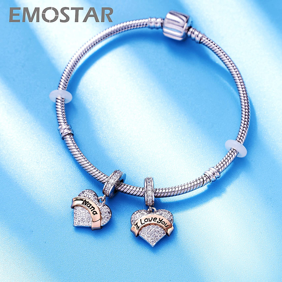 Nana Heart Dangle Charms, I Love You Nonna Charms Pave CZ Grandmother Pendant in 925 Sterling Silver, fits Pandora Bracelet Necklace, Gifts for Nanny/Grandma/Christmas