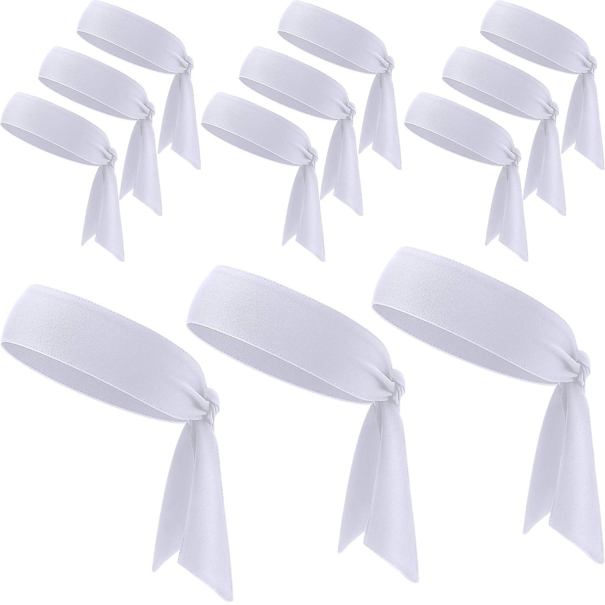 12 Pieces Unisex Dry Head Band for Sports - Basketball, Running, Tennis, Karate, Athletics (White)