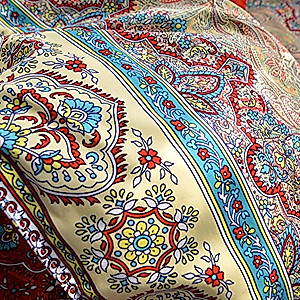 Newrara Bohemian Bedding Sets Queen 100% Brushed Cotton Boho Duvet Cover Set Stripe Sheet Sets (King)