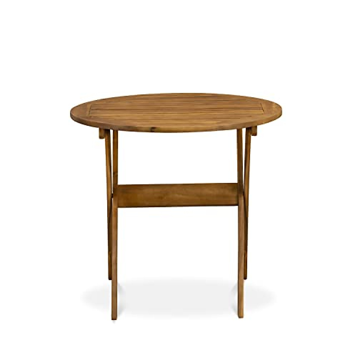 East West Furniture MNCM3CANA Marion 3 Piece Patio Bistro Outdoor Set Contains a Round Acacia Wood Coffee Table and 2 Folding Arm Chairs, 30x30 Inch, Natural Oil