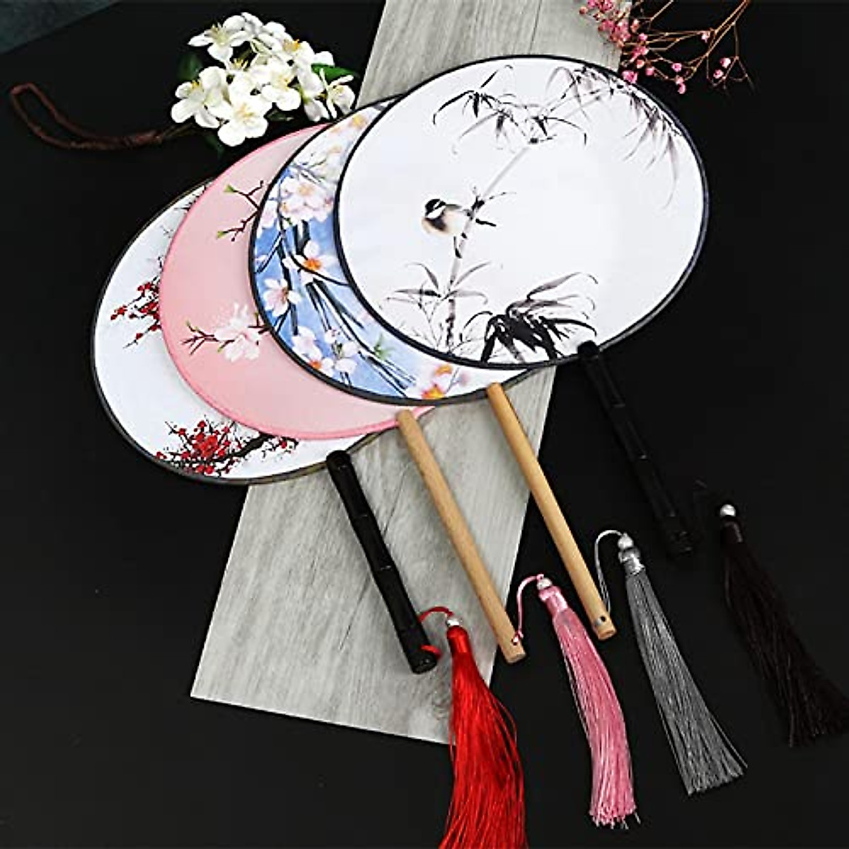 VAYLAS Ancient Style Palace Fan, Vintage Round Fan, Portable Fan, Hanfu Single-Sided Silk Ball Fan, Handmade Gift Fan 10