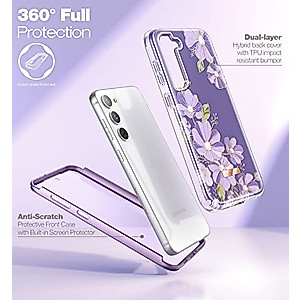 SURITCH for Samsung Galaxy S23 6.1 Inch Case, [Built-in Screen Protector] [Dual-Layer Protection ] Full Shockproof Rugged Bumper Phone Protective Cover - Purple Cosmos