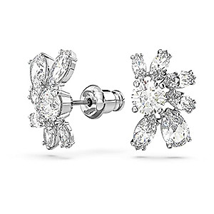 Swarovski Gema Pierced Stud Earrings, Flower Motif, Clear Mixed-Cut Crystals, Rhodium-Tone Finished Settings, Part of the Swarovski Gema Collection