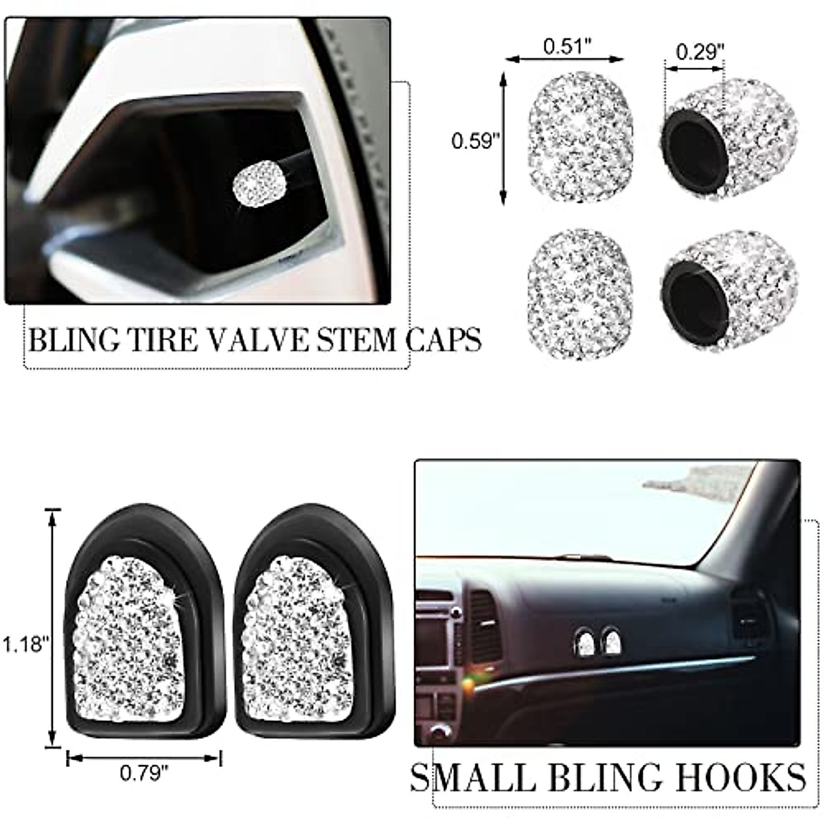 Tallew 20 Pieces Car Accessories for Women, Bling Car Accessories Set, Bling Car Phone Holder Mount, Bling Dual USB Car Charger, Car Coasters, Bling Glasses Holders (White)