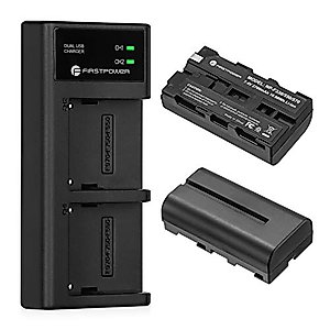 FirstPower NP-F550 Battery 2-Pack and USB Dual Slot Charger Compatible with Sony NP F570, F550, F530, F970, F960, F770, F750, F330, CCD-SC55, TR516, TR716, TR818, TR910, TR917