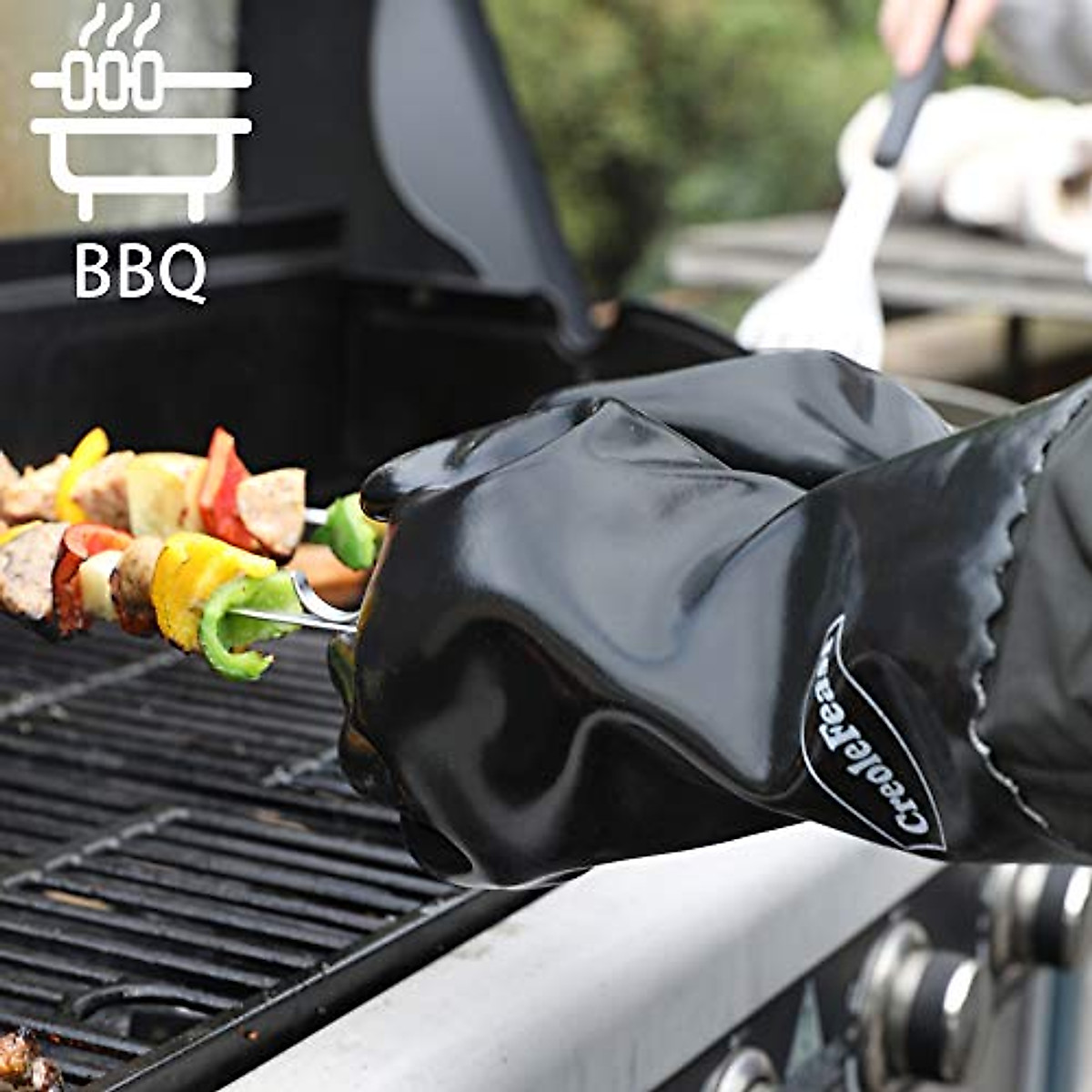 Creole Feast TG1305 Heat-Resistant BBQ Oven Gloves, Waterproof and Heavy-Duty Insulated Mitts, Perfect for Grilling, Fryer, Cooking and Baking, Black
