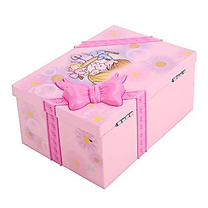 JAWL Music Box, Cartoon Jewelry Storage Case Plastic Dancing Princess Music Box Miniature 360 Degree Rotary Square Jewelry Box with Mirror Children Toy Gift for Little Girls, Pink