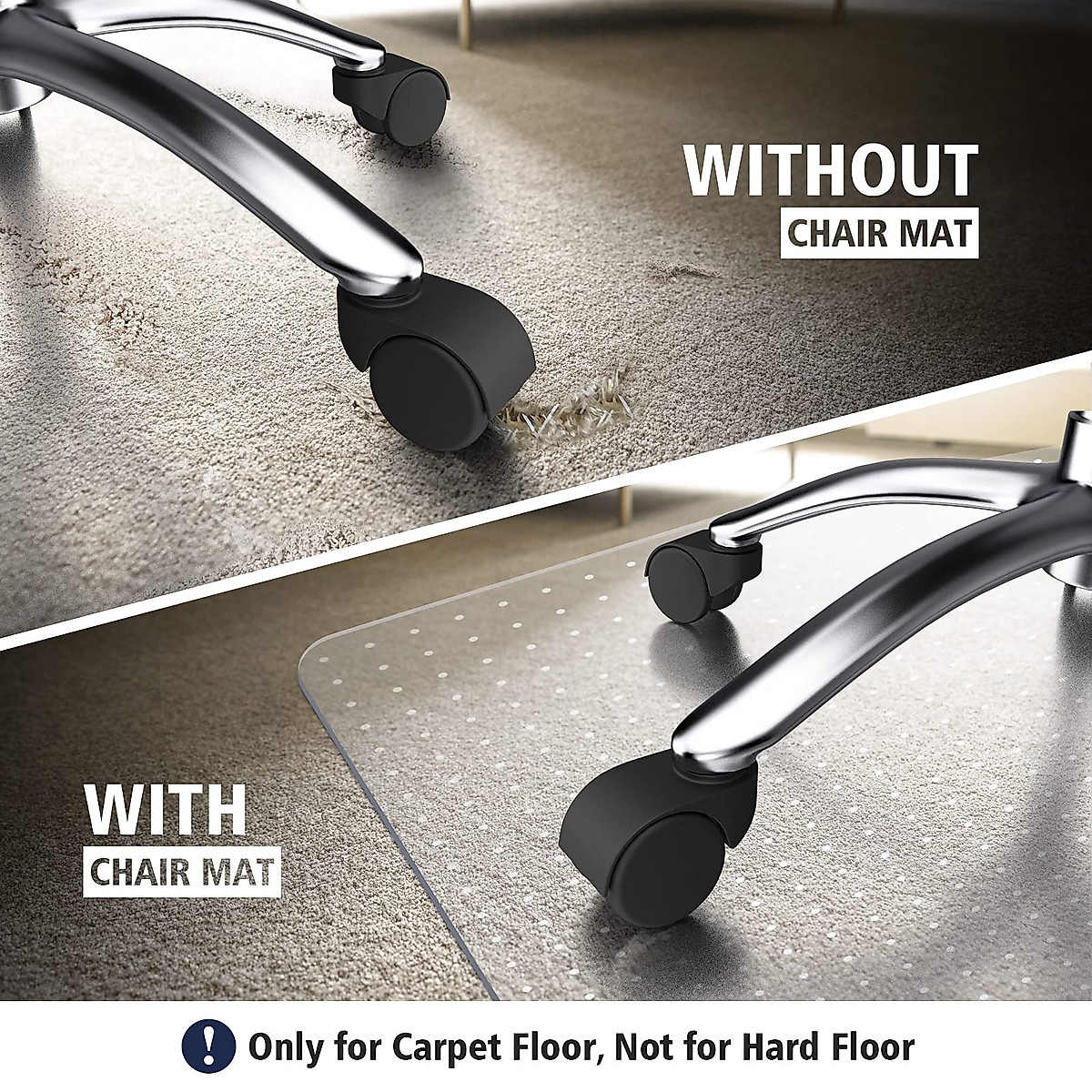 Office Chair Mat for Carpeted Floors with Lip, 48"X36" 2.2mm Thick, Transparent Desk Chair Mats with Studs for Low and Medium Pile Carpets, Easy Glide, Flat Without Curling