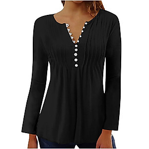 Womens Fall Fashion Tunic Shirts Long Sleeve Button Down Tops Casual Loose Comfy Blouses Empire Waist Clothes Women's Long Sleeve Tops Black XL