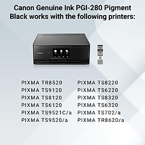 Canon PGI-280 Pigment Black Ink Tank Compatible to printer TR8520, TR7520, TS9120 Series,TS8120 Series, TS6120 Series, TS9521C, TS9520, TS8220 Series, TS6220 Series