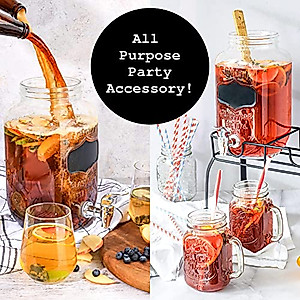 OMINA Pack of 2 Beverage Dispenser with Stand, 1 Gallon Each, Dual Drink Dispensers for Parties with Fruit Infuser, Ice Cylinder and Leakproof Spigot | Screw on Lids | 25 Drink Recipe E-Book