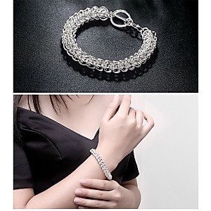 Cy trendy New Women Jewelry Wide Mesh Solid 925 Sterling Silver Chain Bracelets Bangles