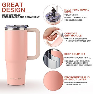 EK-Memory-fish 30 OZ Tumbler with Handle and Straw - Vacuum Insulated Water Bottle for Home, Office, Car - Reusable Cup with Straw【Rose Quartz】
