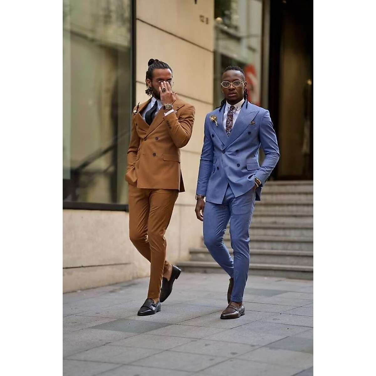 Men's Suits Slim Fit Suits for Men 2 Piece Peak Lapel Suits for Summer Party Rust Orange,2XL Size US44L