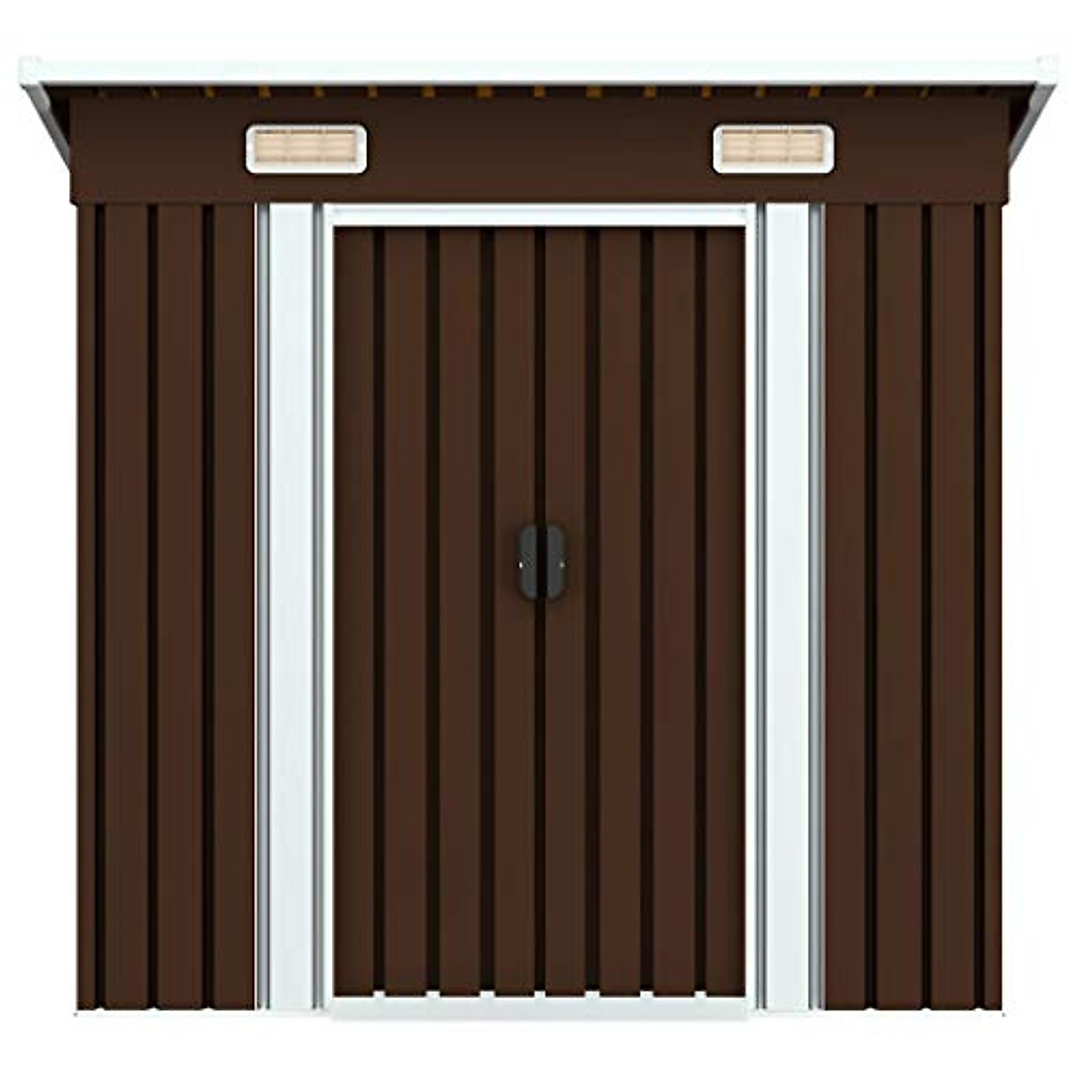 INLIFE Garden Shed with Sliding Doors Galvanized Steel Metal Storage Shed Outdoor Tool Storage Shed for Garden,Patio,Backyard Tools and Accessories Brown 74.8"x48.8"x71.3"