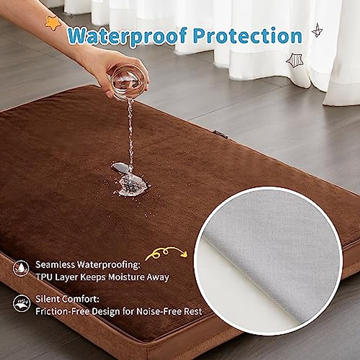 Made4Pets Dog Beds for Medium Dogs, Egg Memory Foam Large Dog Bed with Removable Cover, Pet Bed Mattress for Large Cats, Washable Plush and Cool Cover, 34 x 25 Brown