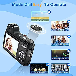 4K Digital Camera for Photography and Video - lovpo 4K 48MP Vlogging Camera for YouTube with SD Card, Manualfocus, 18X Digital Zoom Travel Portable Video Camera with Neck Strap, Anti-Shak, Mode Dia
