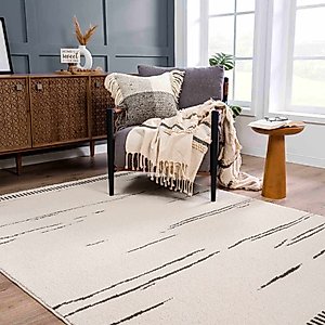 Hauteloom Munich Modern Farmhouse Hallway Entryway Runner Rug - Casual Boho Long Runner Rug - Bohemian Neutral Minimalist - Bone, Cream, Beige, Black - 2'7" x 7'3"