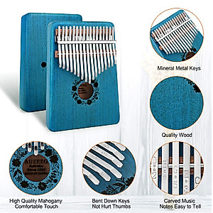Kalimba Thumb Piano 17 Keys, Portable Mbira Finger Piano Gifts for Kids and Adults Beginners, Easy to Learn Finger Piano Music, Ocean Blue