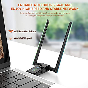 WiFi Adapter 1750mbps,QGOO Wireless USB Adapter Dual Band 2.4GHz/450Mbps 5GHz/1300Mbps High Gain 5dBi Antennas USB 3.0 Wireless Network Adapter for Desktop Laptop PC Windows XP/7/8/8.1/10/11
