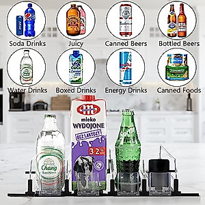 Yesland Drink Organizer for Fridge, 4 Rows Width Ajustable Soda Can Organizer for Refrigerator Self-Pushing Beverage Pusher Glide for Water Bottle, Beer Can, Juice Jar, Kitchen, Pantry, Black