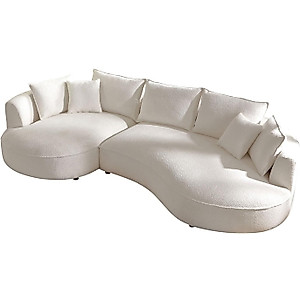 LyuHome 125'' Curved Sofa Couch for Living Room, L-Shape Modern Modular Sectional Boucle Couch with Chaise Lounge, 5-Seat Sofa Couch for Apartment Home/Office, Left-Facing, Beige