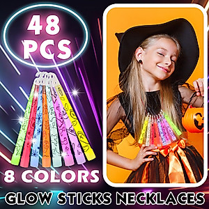 Jenaai 48 Pcs Halloween Assorted Glow Stick Hanging Wands Glow in the Dark Party Favors Halloween Party Favors Supplies Halloween Goodie Bag Fillers, 8 Styles