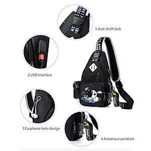 XinShuoBay Crossbody Sling Backpack For Men Anime Fashion One-Shoulder Bag Cartoon Luminous Pattern Backpack (Black Guitar)