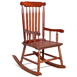 VINGLI Solid Wooden Rocking Chair, Outdoor Rocking Chair with Higher Backrest, Patio Rocker with Comfortable Seat, All Weather Rocking Chair for Garden, Yard, Balcony, Brown