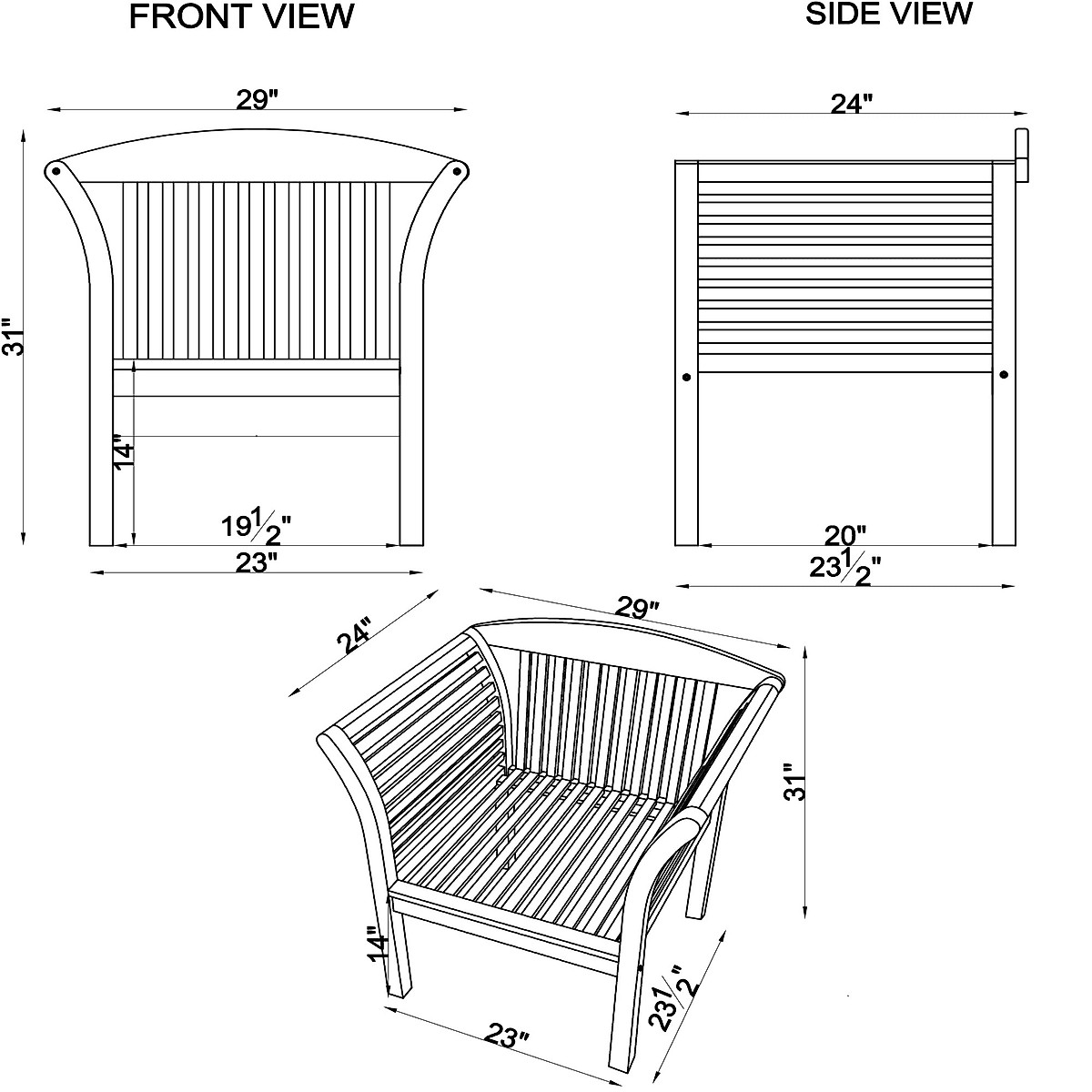 Stamford Eucalyptus Wood Outdoor Chair with Cushions, Durable Weather-Resistant Armrests & Plush Cushions for Garden, Patio & Porch 29 in. W x 24 in. D x 31 in. H