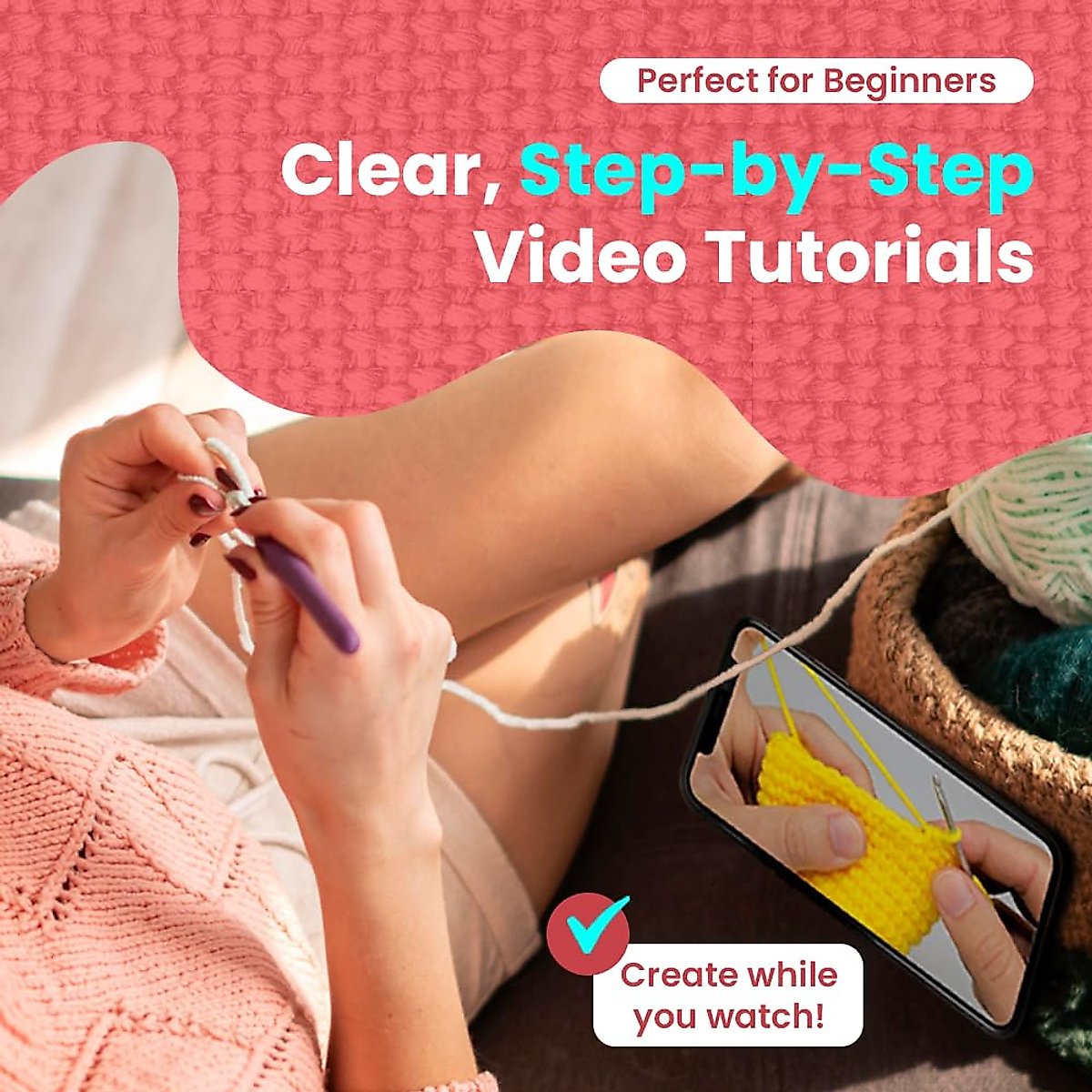 ASPECTRA Crochet Kit for Beginners – Step by Step Video Tutorials, Beginner Crochet Kit for Kids & Adults, Create Crochet Animal Kit with Easy Patterns, Hooks & Yarn, Perfect Crochet Starter Kit